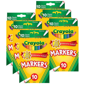 Crayola - Marqueurs à trait fin, couleurs classiques, 10 par paquet, 6 ...