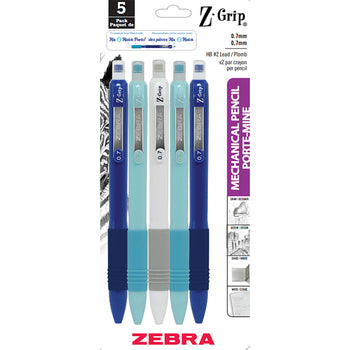 Zebra - Crayon mécanique Z-Grip paquet de 5 - 0,7 mm - bleu/blanc ...