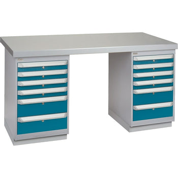 Kleton Workbench, Wood Filled Steel Top, 2 Pedestals, 6 Drawers, 6 ...