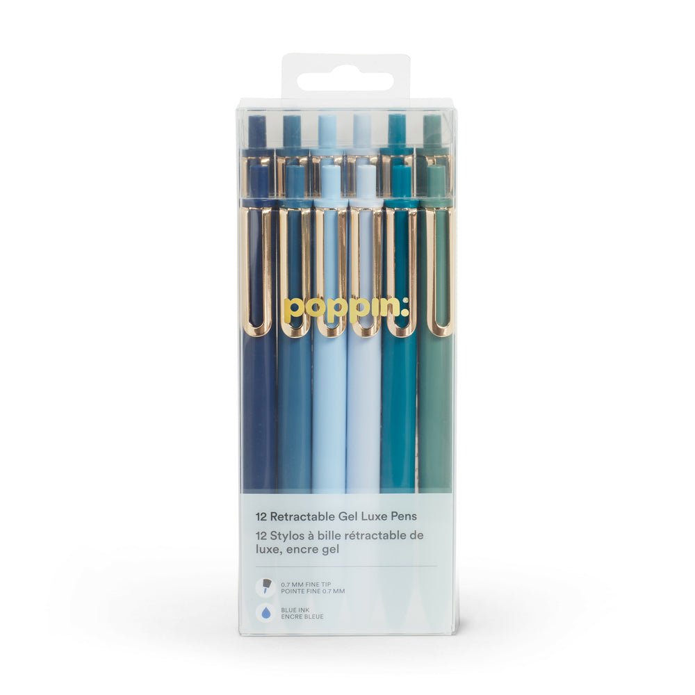 Poppin Stylos gel luxe rétractables, bleus assortis, paquet de 12 ...