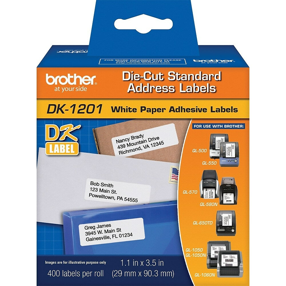 Brother - Étiquettes papier standard DK1201, 1 1/7 x 3 1/2 po ...