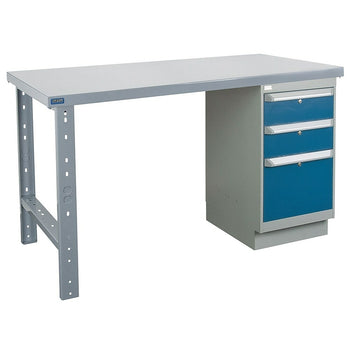 Kleton Workbench, Wood Filled Steel Top, 1 Pedestal and 2 Drawers, 30"W ...