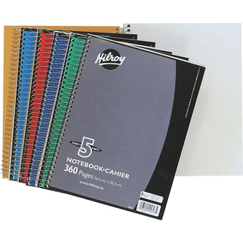 Hilroy - Cahier de notes 5 sujets, 10-1/2 po x 8 po, variés, 360 pages ...